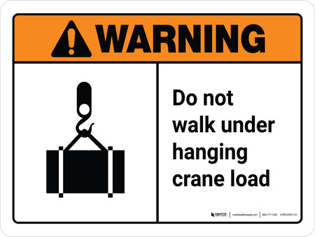 Warning: ANSI Do Not Walk Under Hanging Crane Load With Icon Landscape ...