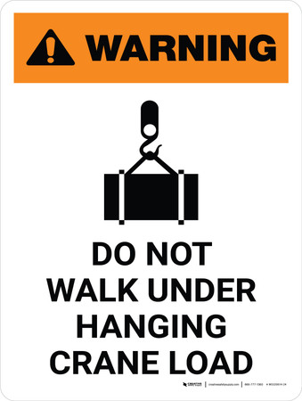 Warning: Do Not Walk Under Hanging Crane Load Portrait With Icon - Wall ...