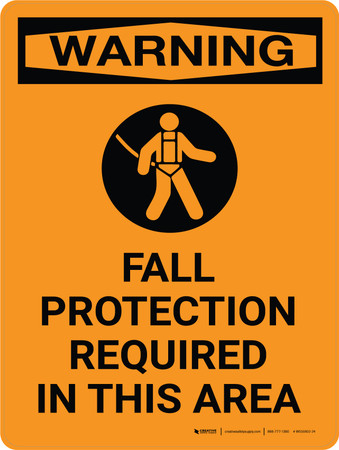 Warning: Fall Protection Required Area Portrait With Icon - Wall Sign