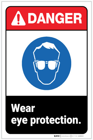 Danger: PPE Wear Eye Protection ANSI with Icon Portrait - Label ...