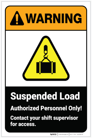 Warning: Suspended Load Authorized Personnel with Icon ANSI Portrait ...