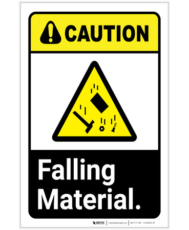 Caution: Falling Material ANSI with Hazard Icon Portrait - Label