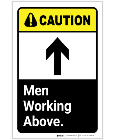 Caution: Men Working Above ANSI Portrait - Label