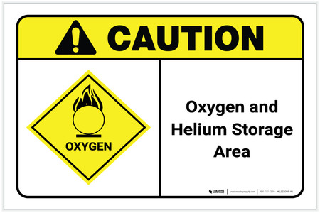 Caution: Oxygen Helium Storage Area ANSI Landscape - Label | Creative ...
