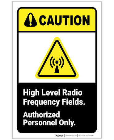 Caution: High Level Radio Frequency Fields with Icon ANSI Portrait - Label