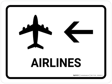 Airlines With Left Arrow White Landscape - Wall Sign