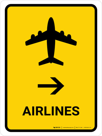 Airlines With Right Arrow Yellow Portrait - Wall Sign