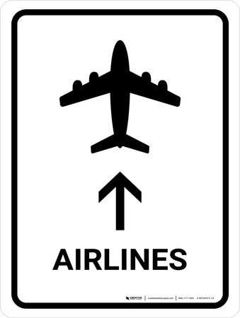 Airlines With Up Arrow White Portrait - Wall Sign