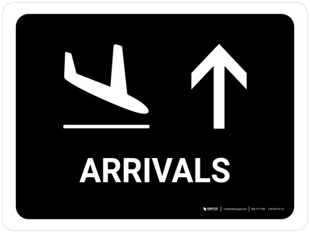 Arrivals With Up Arrow Black Landscape - Wall Sign