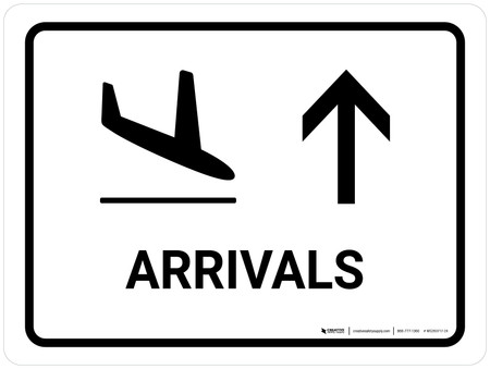 Arrivals With Up Arrow White Landscape - Wall Sign