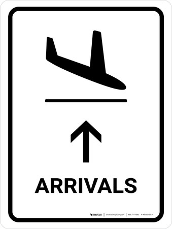 Arrivals With Up Arrow White Portrait - Wall Sign