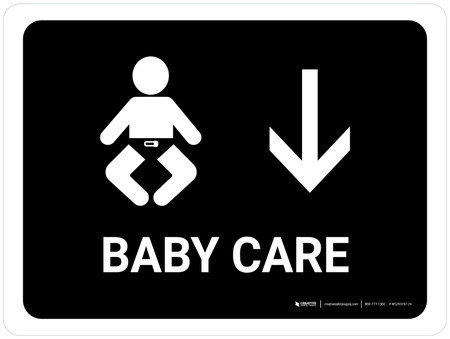 Baby Care With Down Arrow Black Landscape - Wall Sign