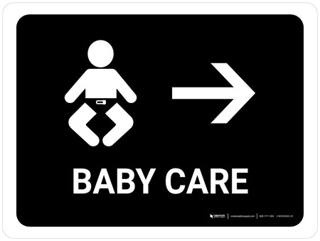 Baby Care With Right Arrow Black Landscape - Wall Sign