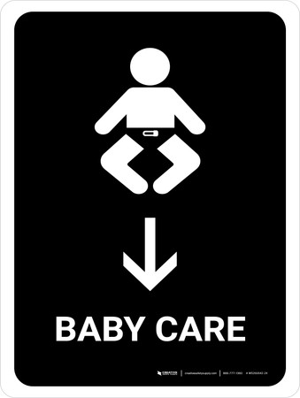 Baby Care With Down Arrow Black Portrait - Wall Sign | Creative Safety ...