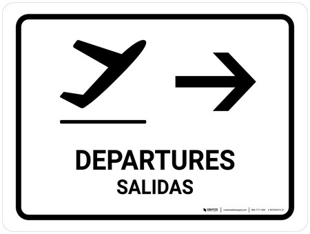 Departure With Right Arrow White Bilingual Spanish Landscape - Wall Sign