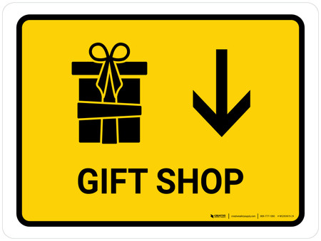 Gift Shop With Down Arrow Yellow Landscape - Wall Sign