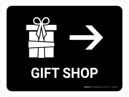 Gift Shop With Right Arrow Black Landscape - Wall Sign