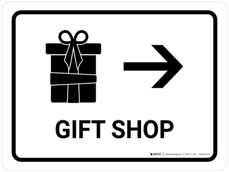 Gift Shop With Right Arrow White Landscape - Wall Sign