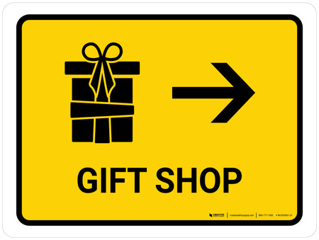 Gift Shop With Right Arrow Yellow Landscape - Wall Sign