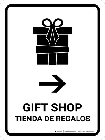 Gift Shop With Right Arrow White Bilingual Portrait - Wall Sign