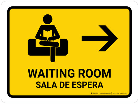 Waiting Room With Right Arrow Yellow Bilingual Spanish Landscape - Wall ...