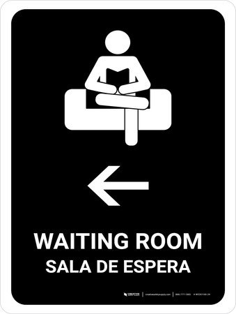 Waiting Room With Left Arrow Black Bilingual Spanish Portrait - Wall ...