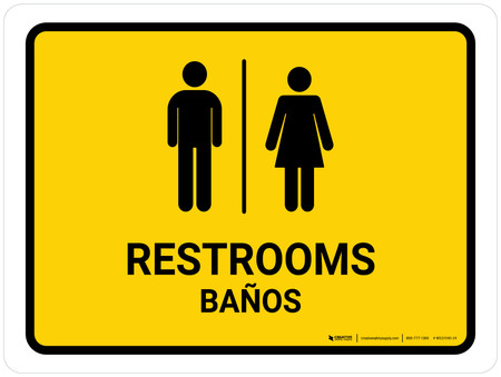 Restrooms Yellow Bilingual Spanish Landscape - Wall Sign