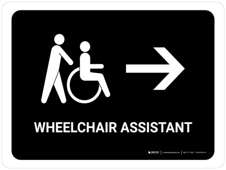 Wheelchair Assistant With Right Arrow Black Landscape - Wall Sign