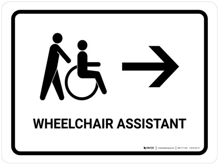 Wheelchair Assistant With Right Arrow White Landscape - Wall Sign