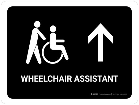 Wheelchair Assistant With Up Arrow Black Landscape - Wall Sign