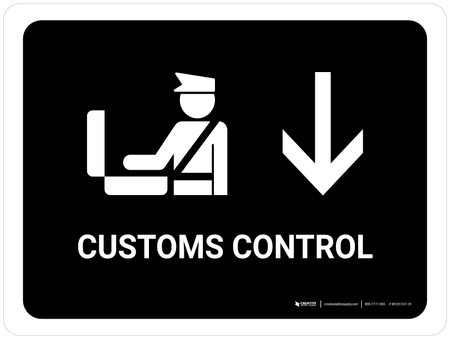 Customs Control With Down Arrow Black Landscape - Wall Sign