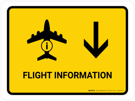 Flight Information With Down Arrow Yellow Landscape - Wall Sign