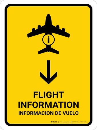 Flight Information With Down Arrow Yellow Bilingual Portrait - Wall Sign