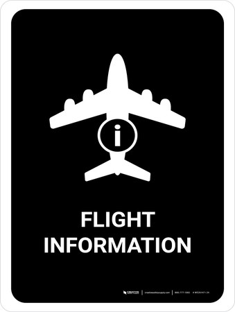 Flight Information Black Portrait - Wall Sign