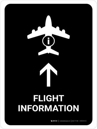 Flight Information With Up Arrow Black Portrait - Wall Sign