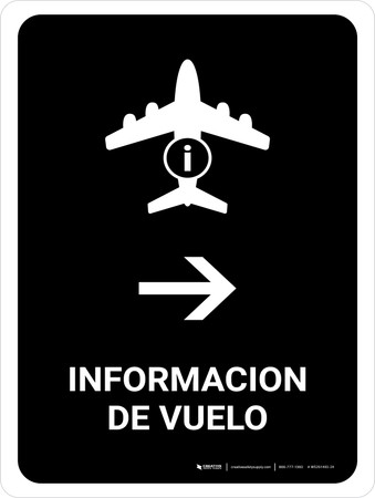 Flight Information With Right Arrow Black Spanish Portrait - Wall Sign