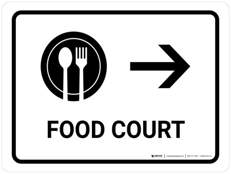 Food Court With Right Arrow White Landscape - Wall Sign