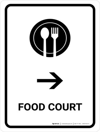 Food Court With Right Arrow White Portrait - Wall Sign