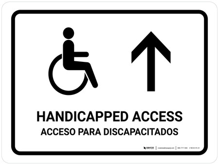Handicapped Access With Up Arrow White Bilingual Landscape - Wall Sign