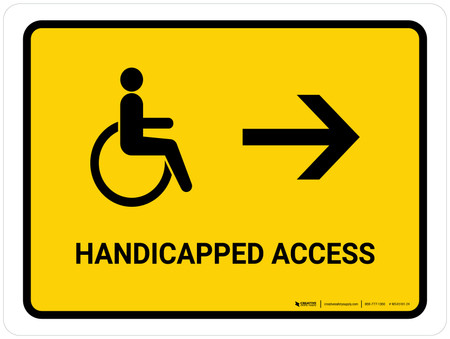 Handicapped Access With Right Arrow Yellow Landscape - Wall Sign