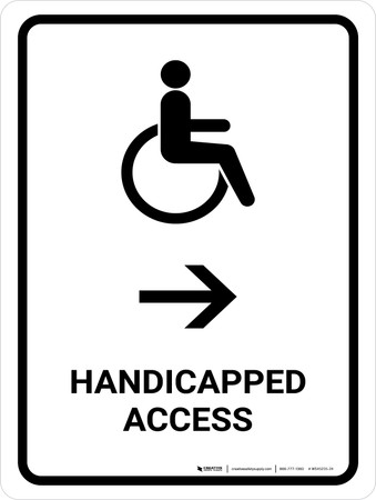 Handicapped Access With Right Arrow White Portrait - Wall Sign ...