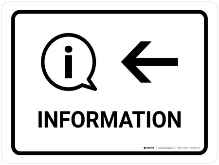 Information With Left Arrow White Landscape - Wall Sign