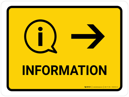 Information With Right Arrow Yellow Landscape - Wall Sign