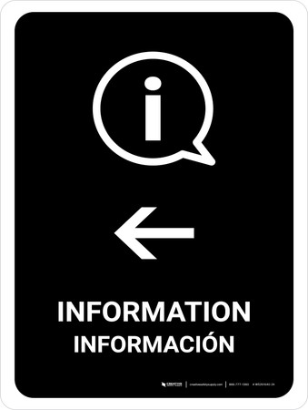 Information With Left Arrow Black Bilingual Portrait - Wall Sign