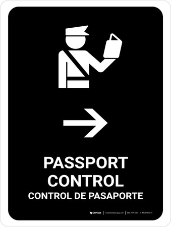 Passport Control With Right Arrow Black Bilingual Spanish Portrait ...