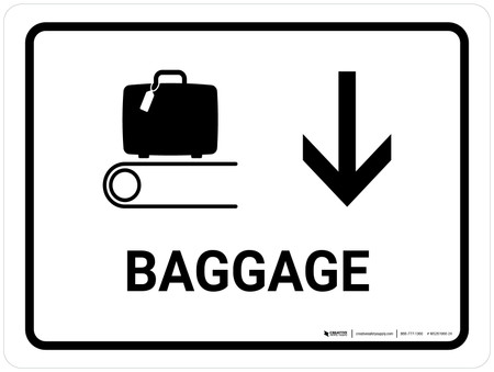Baggage With Down Arrow White Landscape - Wall Sign