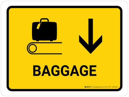 Baggage With Down Arrow Yellow Landscape - Wall Sign