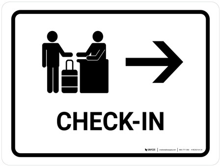 Check In With Right Arrow White Landscape - Wall Sign