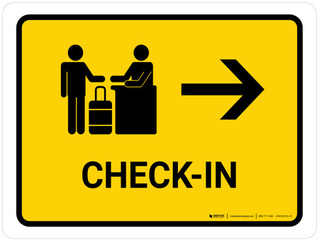 Check In With Right Arrow Yellow Landscape - Wall Sign
