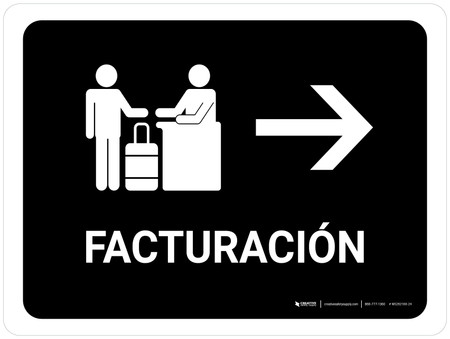 Check In With Right Arrow Black Spanish Landscape - Wall Sign